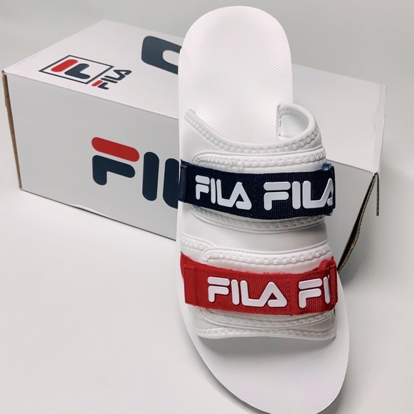 Fila | Shoes | Mens Fila Utility Slide White Navy Red Sandals | Poshmark